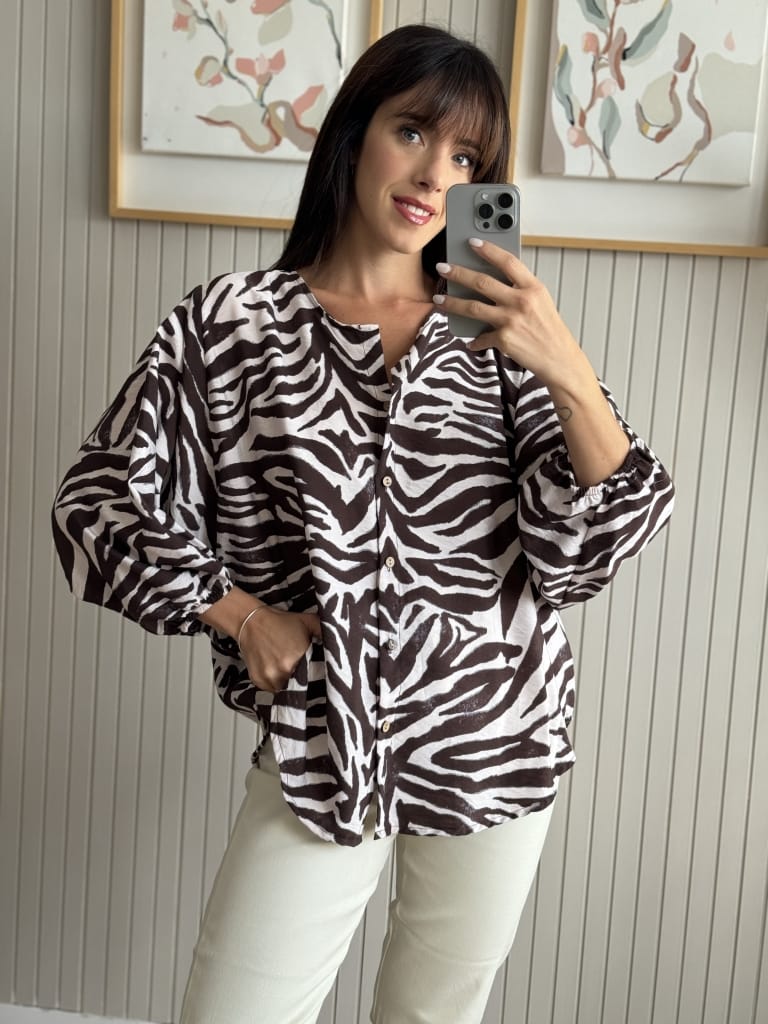 BLUSA NET ACEBRADA CHOCO - Vicca