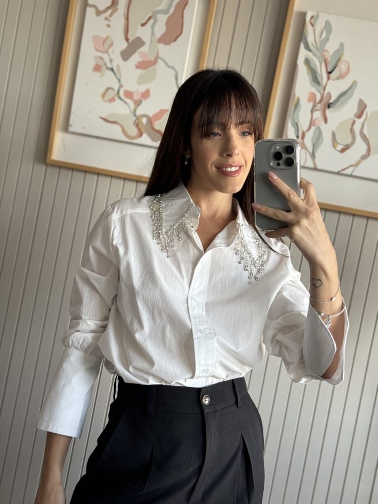 CAMISA POPLIN STRASS BLANCA | de mujer | Vicca